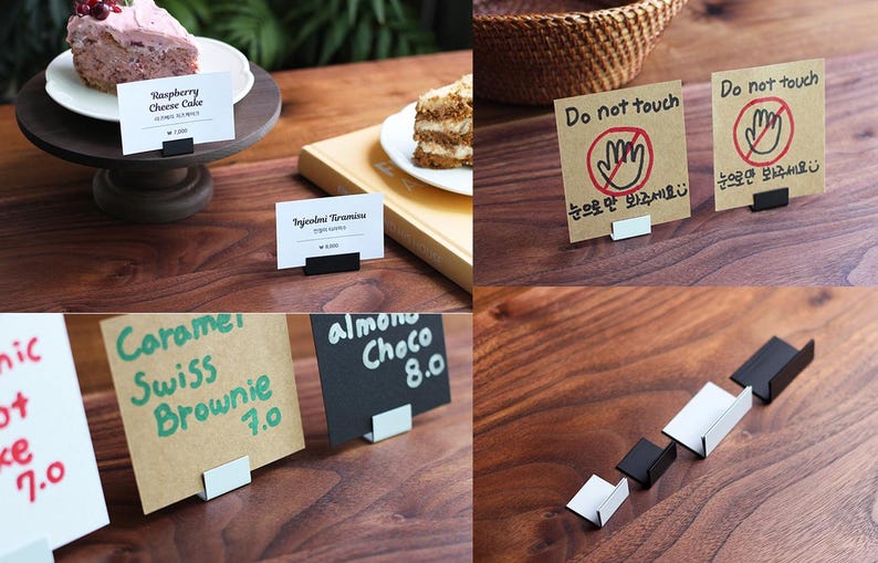 10 Black White Display Name Tag Holder Steel Food Label Card Menu Stand ...