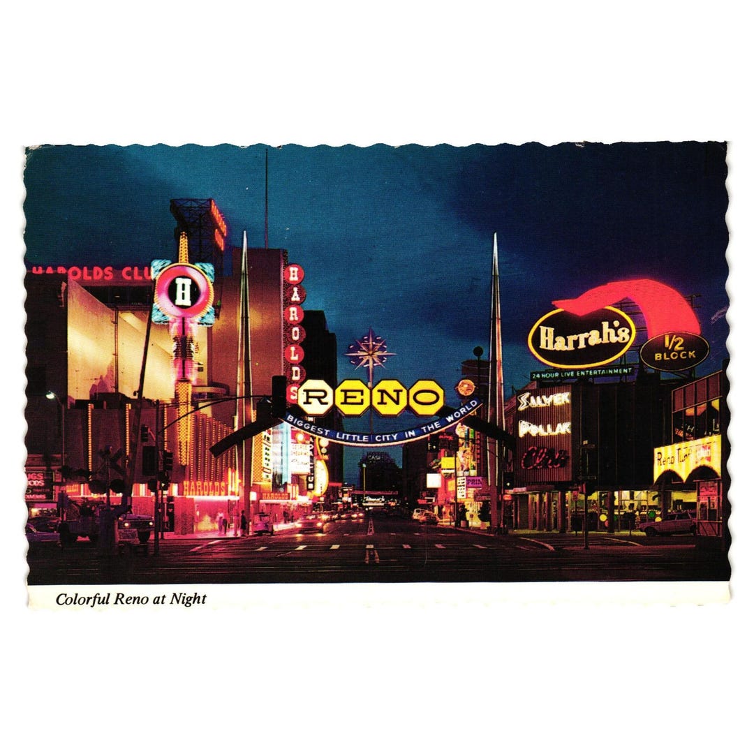 Colorful Reno at Night Postcard Reno Arch Virginia St 1970s Design ...