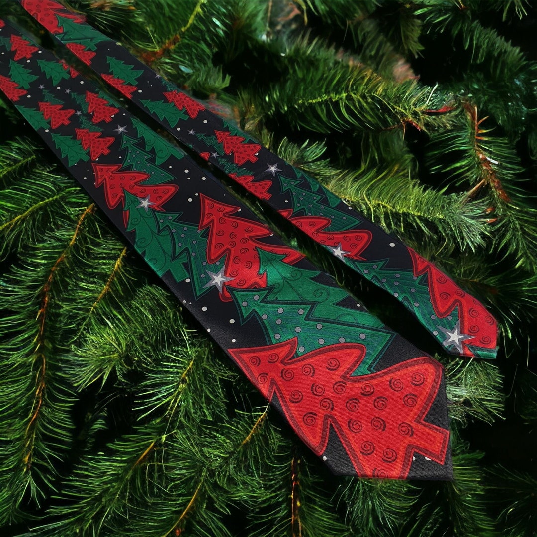 Holidays Christmas Tree Mens Necktie Tie Designer Red Green Work Office ...