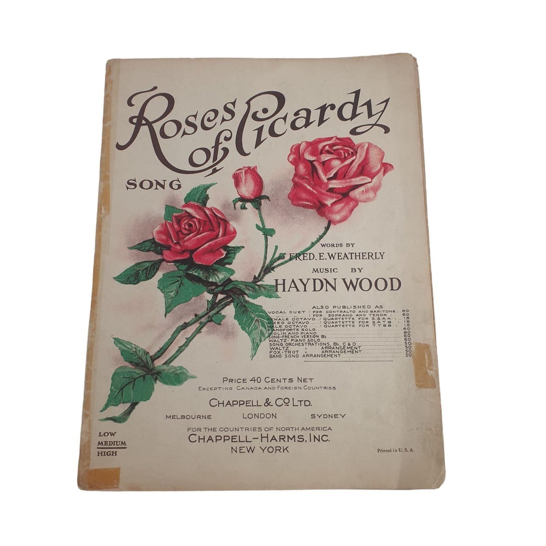 Vintage Sheet Music Roses of Picardy 1916 Antique Piano Voice Easy ...