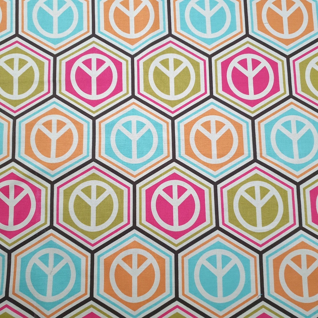 Peace Symbol Retro Fabric Piece 41" X 17" Crafting Quilting Richloom ...
