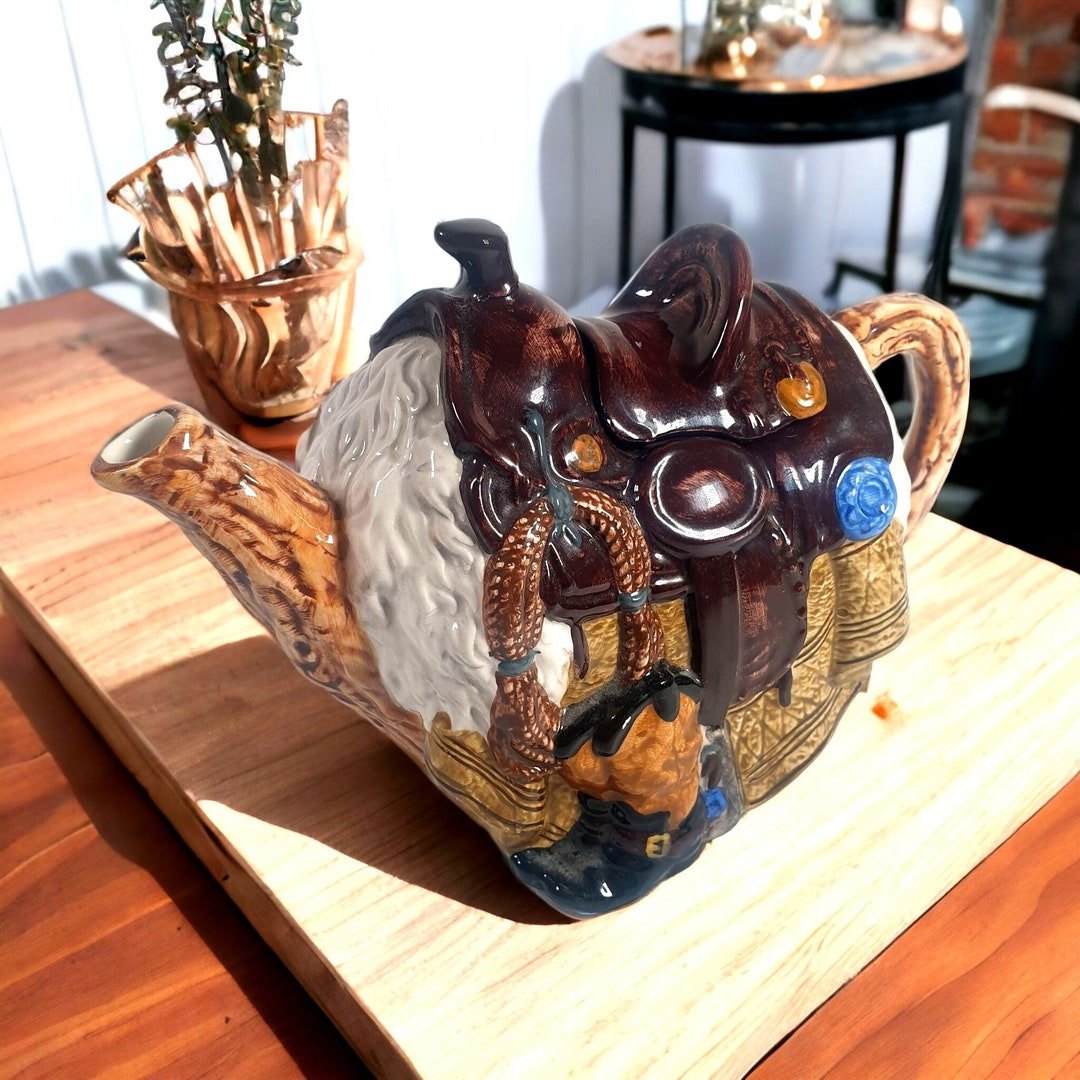 Jungleware Western Saddle Teapot Genmert Handpainted Cowboy - Etsy