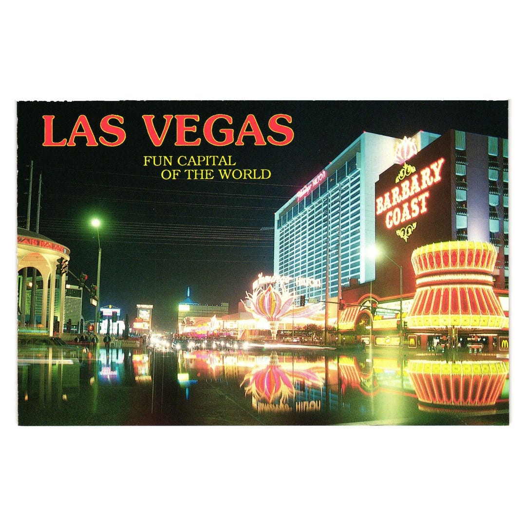 Las Vegas Strip Street Reflection Night Lights Barbary Flamingo Vintage ...