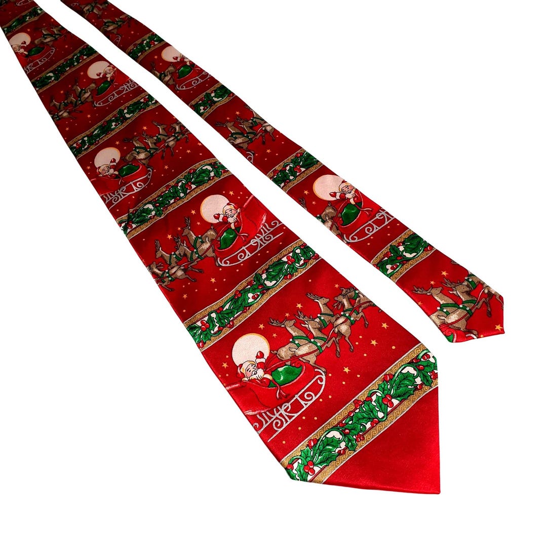 Santa Sleigh Reindeer Red Silk Holiday Christmas Theme Festive Design ...