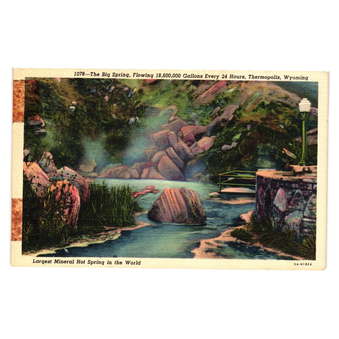 Vintage Postcard Big Spring Thermopolis Wyoming Largest Mineral Hot ...