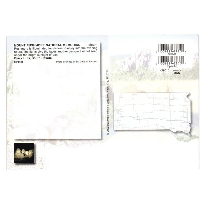 Mount Rushmore National Memorial Postcard Black Hills South Dakota 2002 ...