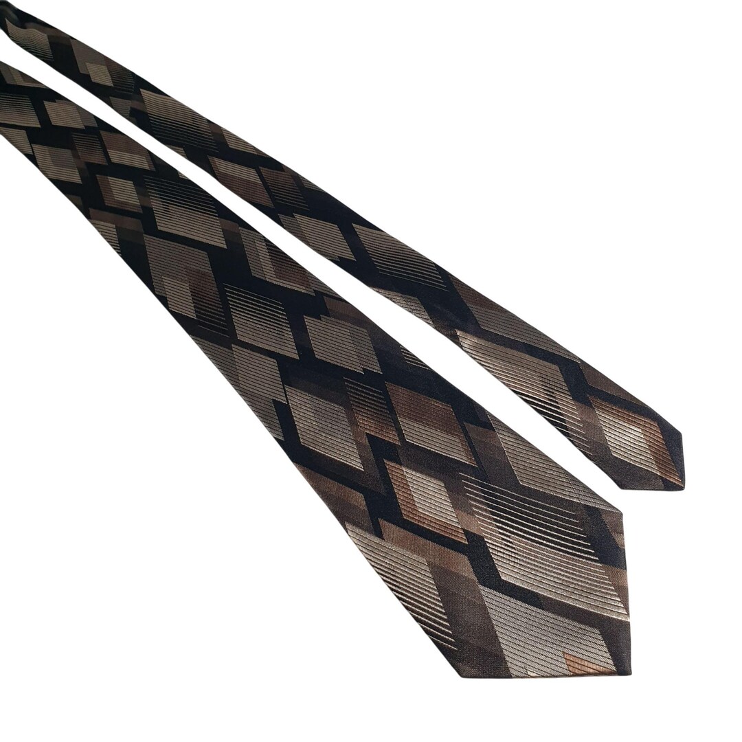 Arrow Men Geometric Diamond Pattern Tie Black Brown Silk Retro Dad Core ...