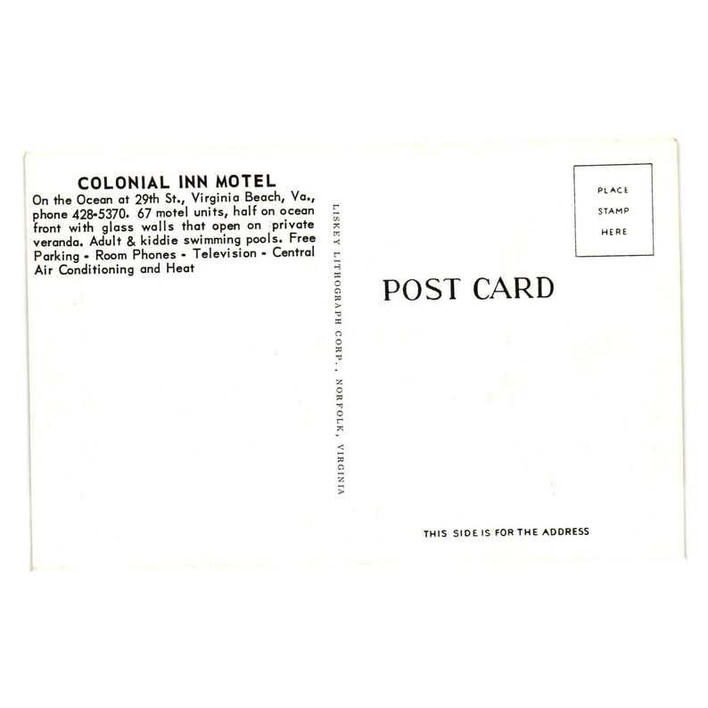 Vintage Colonial Inn Motel Postcard Virginia Beach VA Oceanfront Scene ...