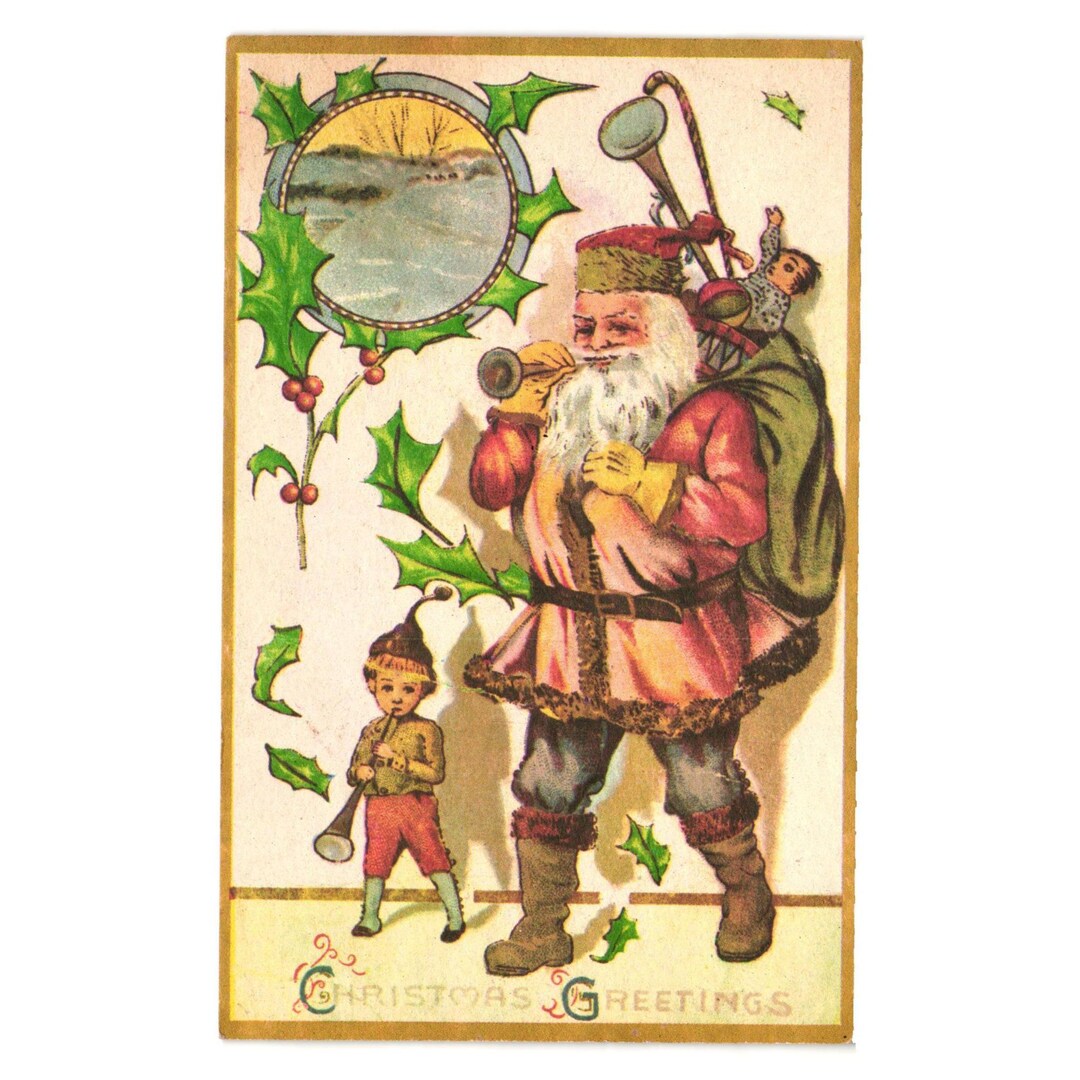 Vintage Oldtime Ecology Christmas Postcard With Santa & Child Holiday ...