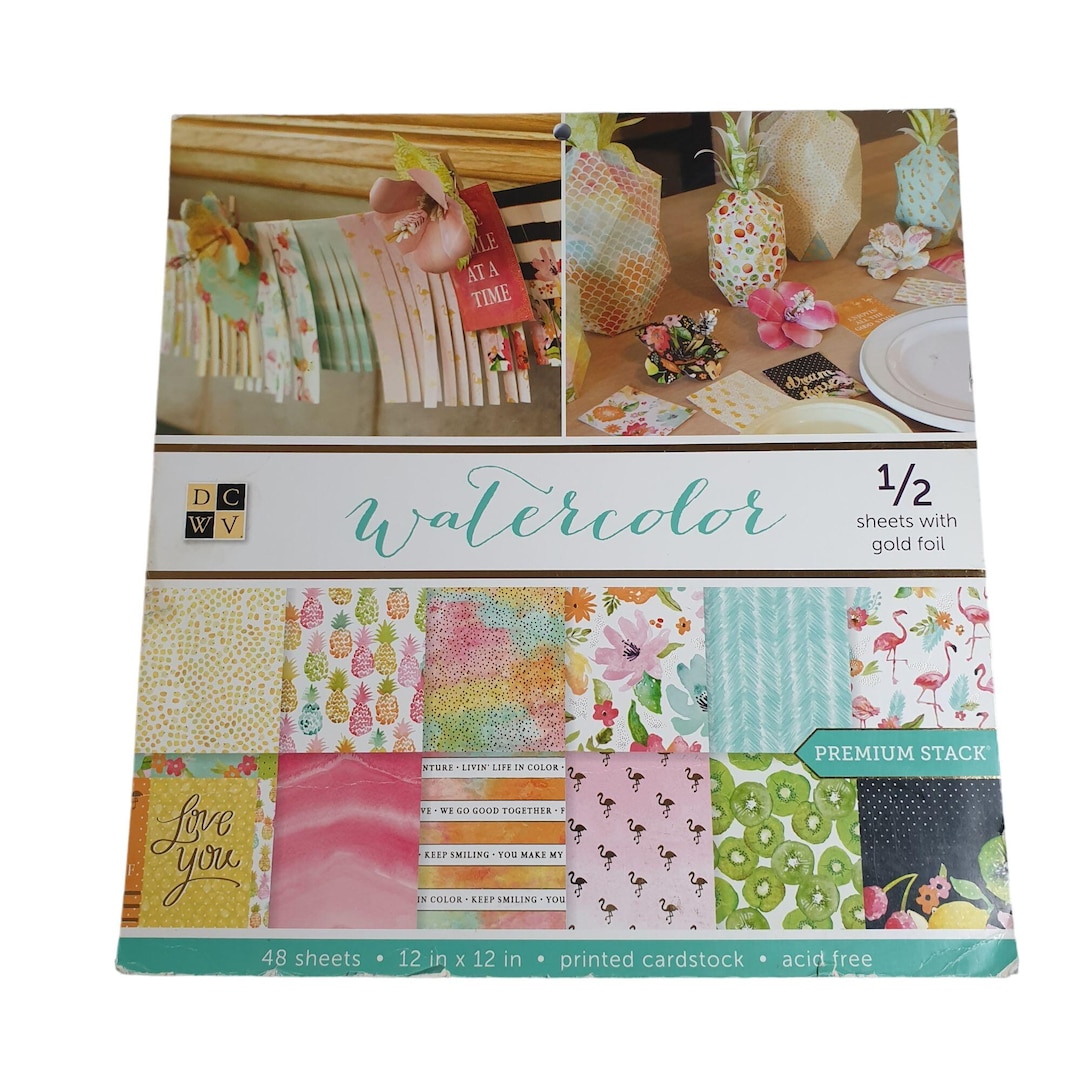 DCWV Watercolor Premium Stack Scrapbook Paper Pad Gold Foil 48 Sheet ...