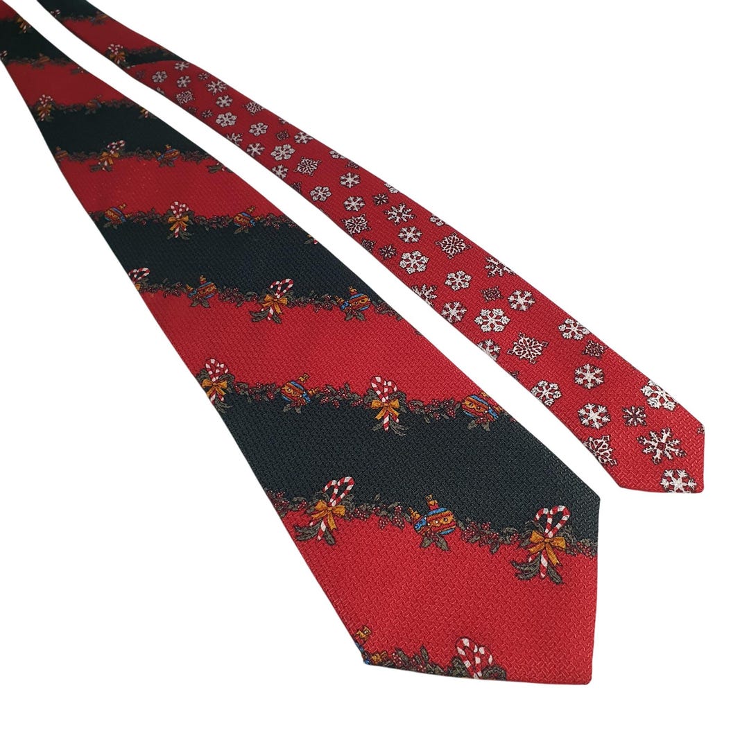 Vintage Christmas Candy Cane Snowflake Necktie Festive Holiday ...