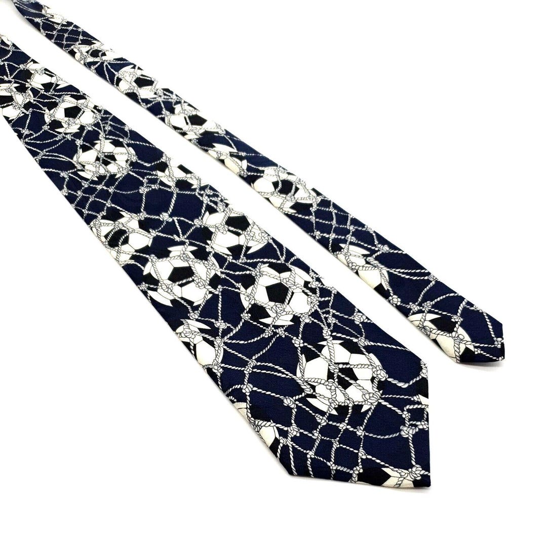 Soccer Mens Tie Balls Goal Net Game Coach All Silk Navy Blue Accessory ...