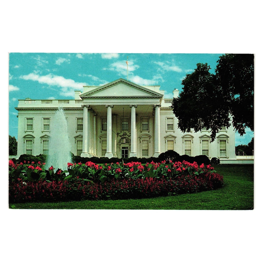 Vintage Postcard Gardens White House President Home Politics Fountain ...