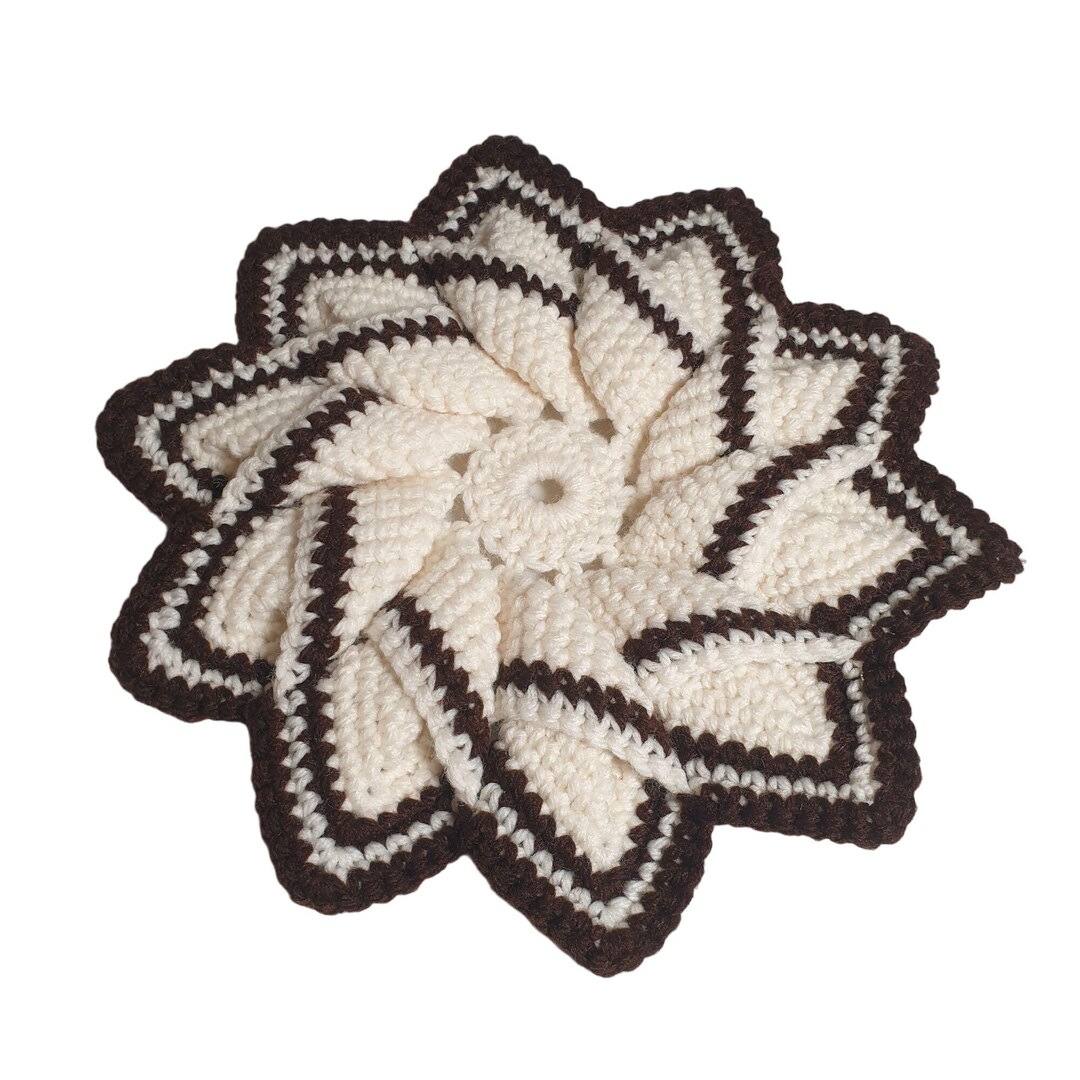 Handmade Crochet Flower Shaped Trivet - Brown & Cream - 10" Diameter - Etsy