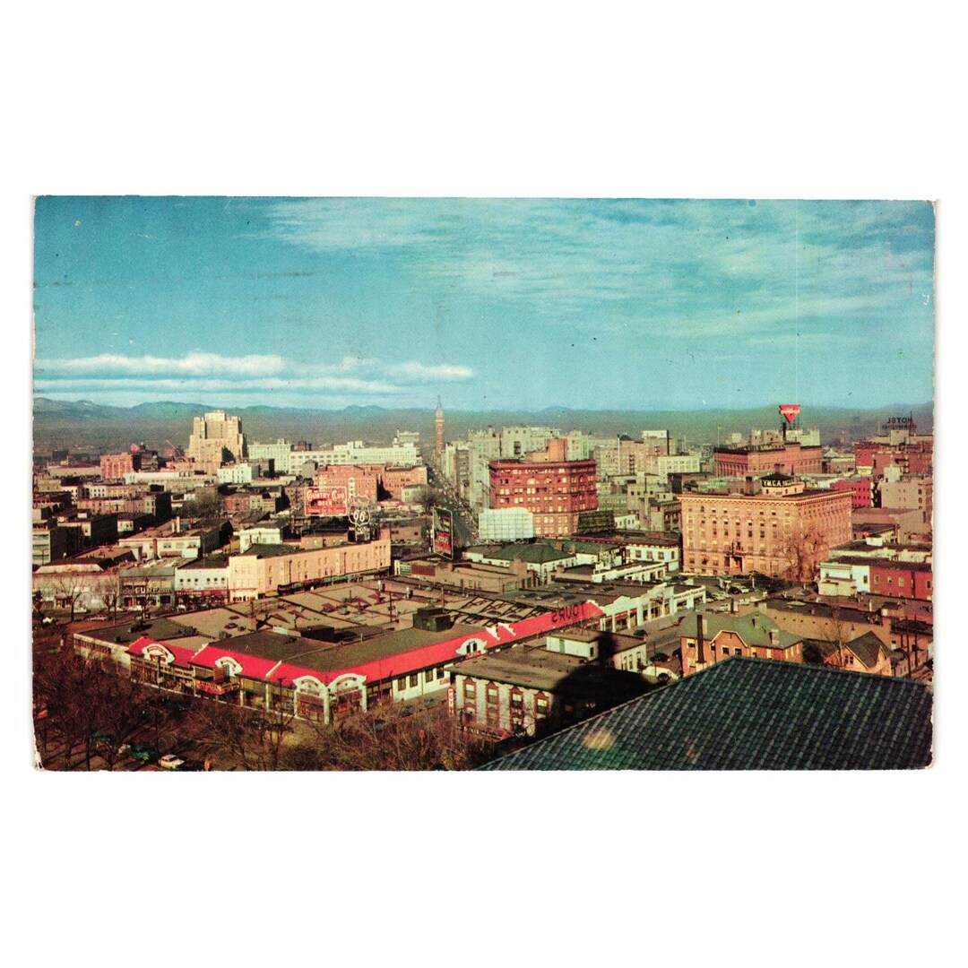 Vintage 1950s Denver Skyline Postcard 2 Cent Postage Stamp Aerial View ...