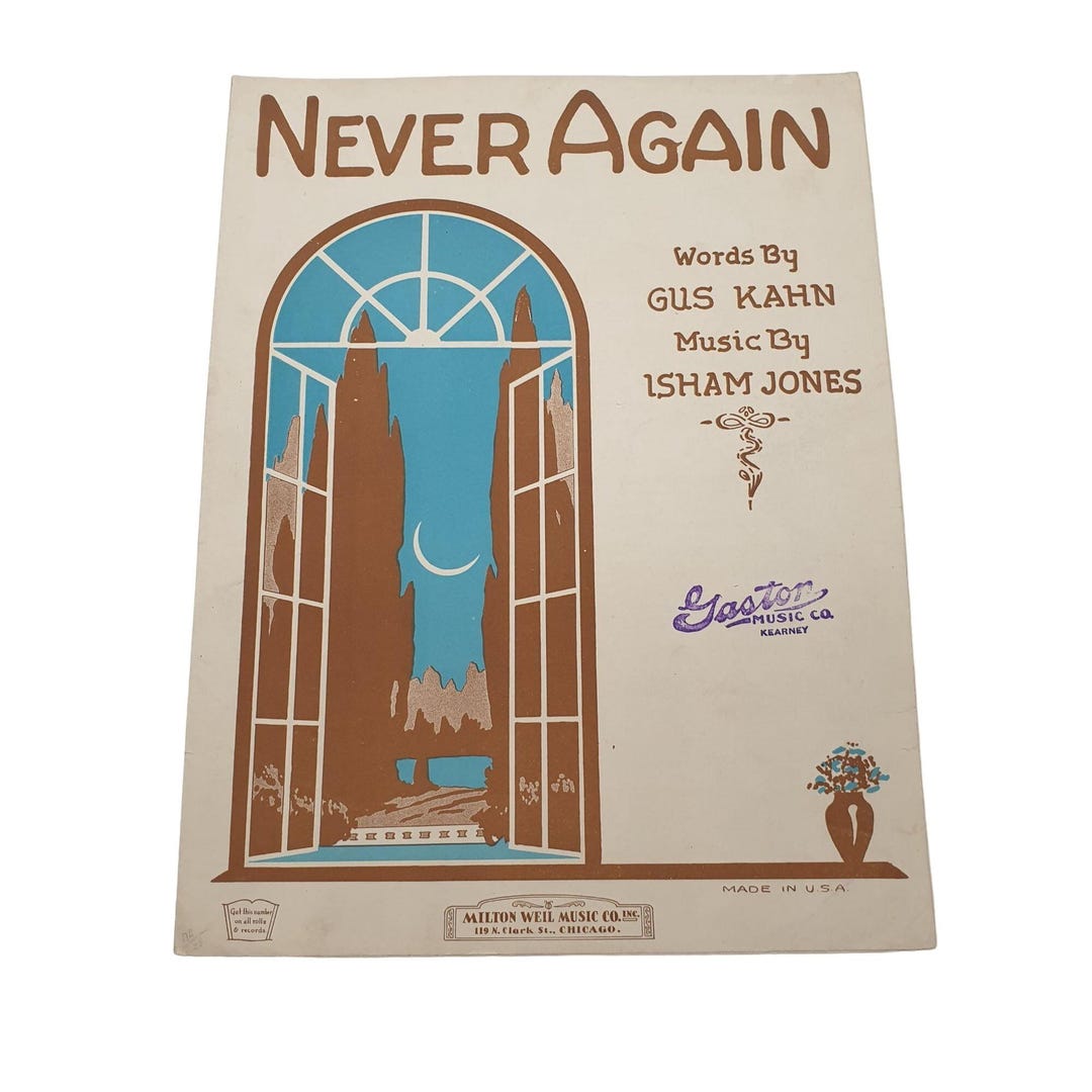 Vintage Sheet Music 1924 Never Again Voice Piano Easy Listening Kahn ...