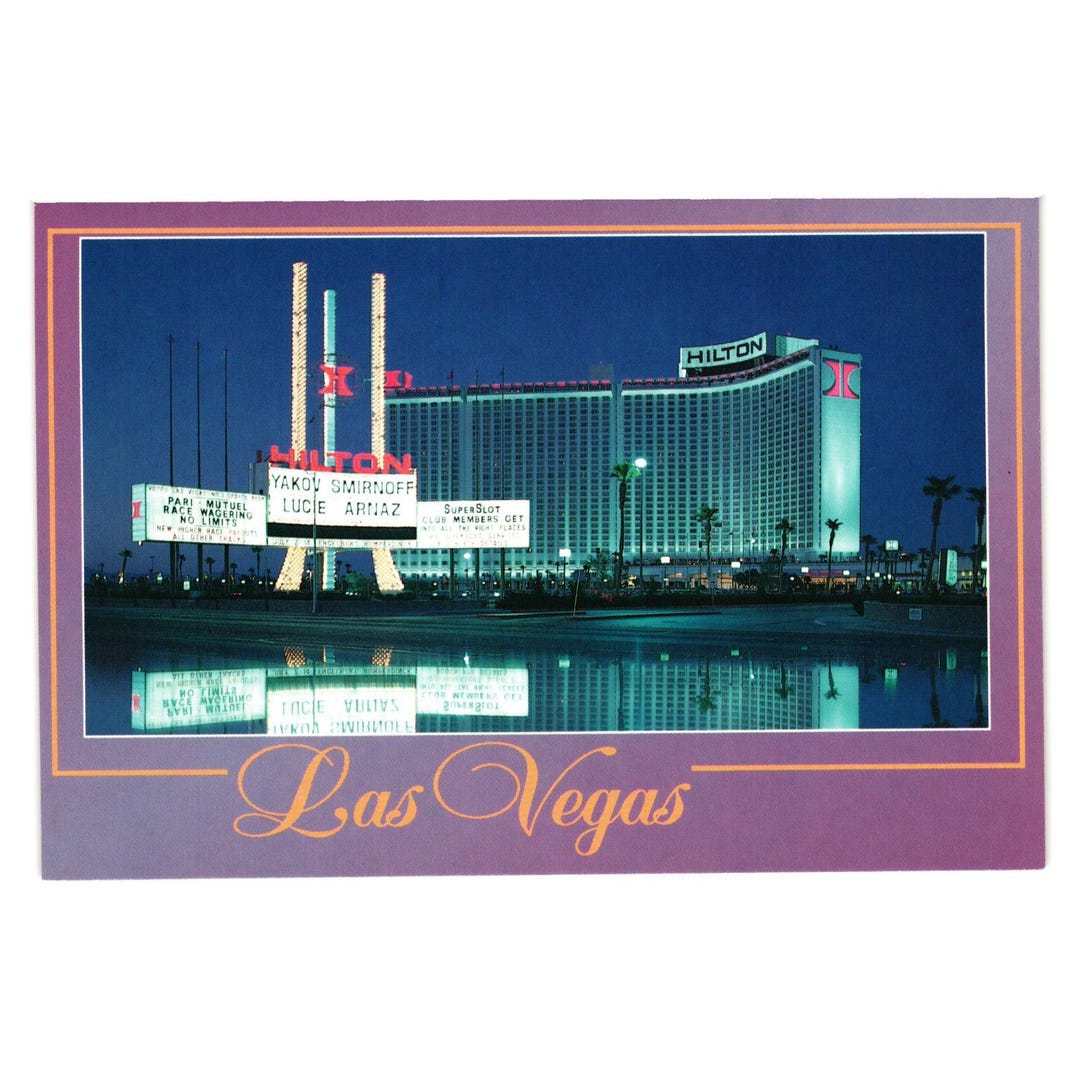 Las Vegas Hilton Marquee Vintage Postcard Yakov Smirnoff Lucie Arnaz ...