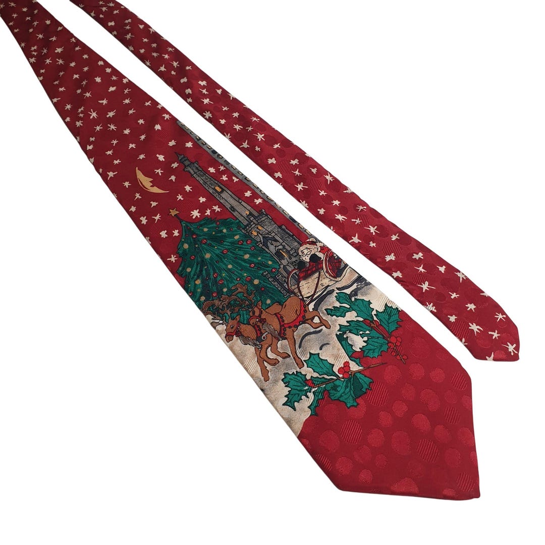 Vintage Woodward Christmas Necktie Santa Sleigh Reindeer Print Chicago ...