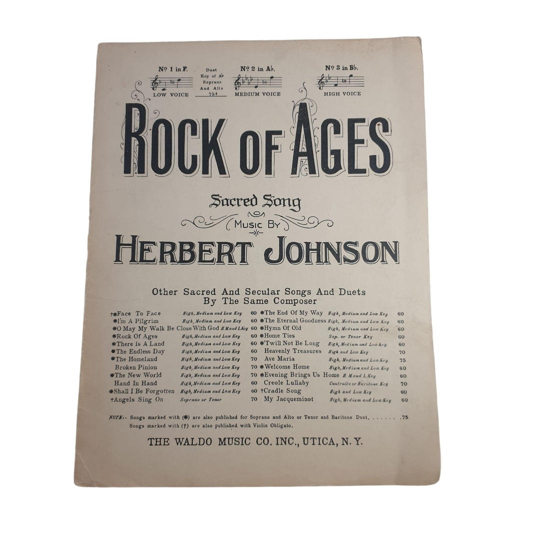 Vintage Sheet Music Rock of Ages 1920 Waldo Music Piano Voice Easy ...