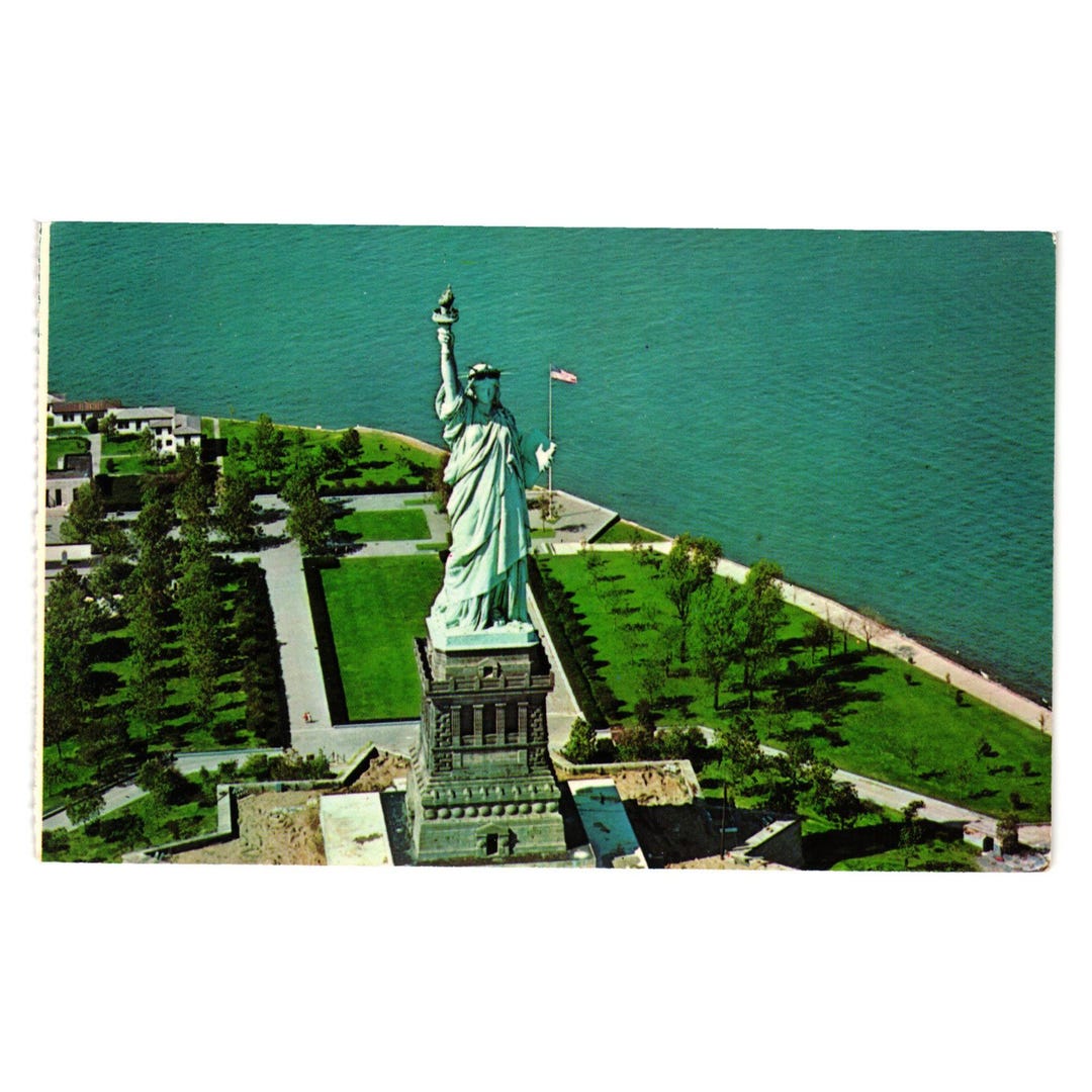 Statue of Liberty Island Postcard 1964 Dexter Press Aerial View New ...