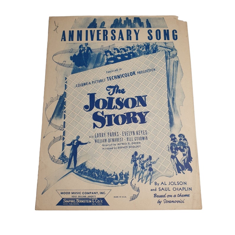 Vintage the Jolson Story Sheet Music Anniversary Song Al Jolson Saul ...