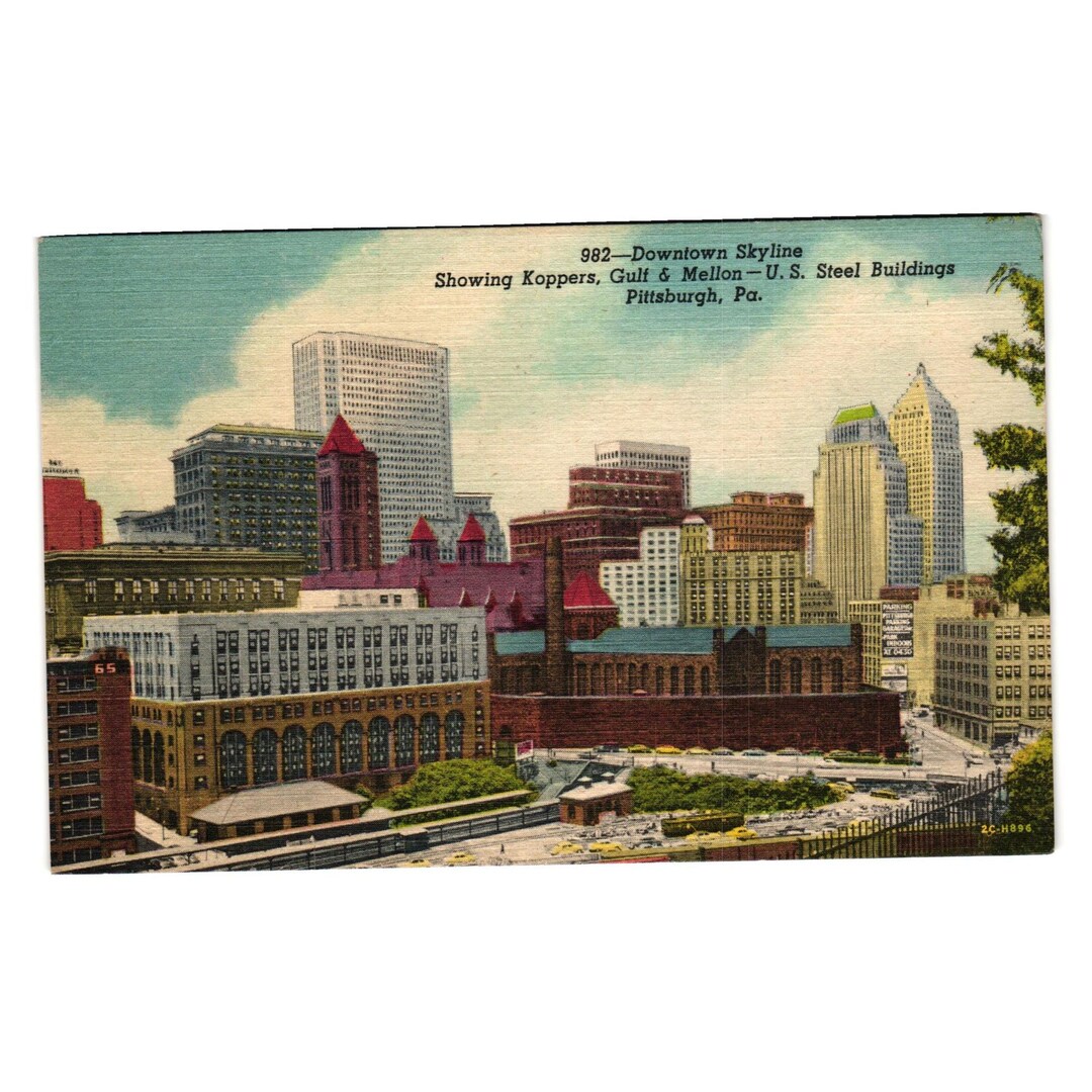 Vintage Pittsburgh Downtown Skyline Postcard Koppers Gulf Mellon US ...
