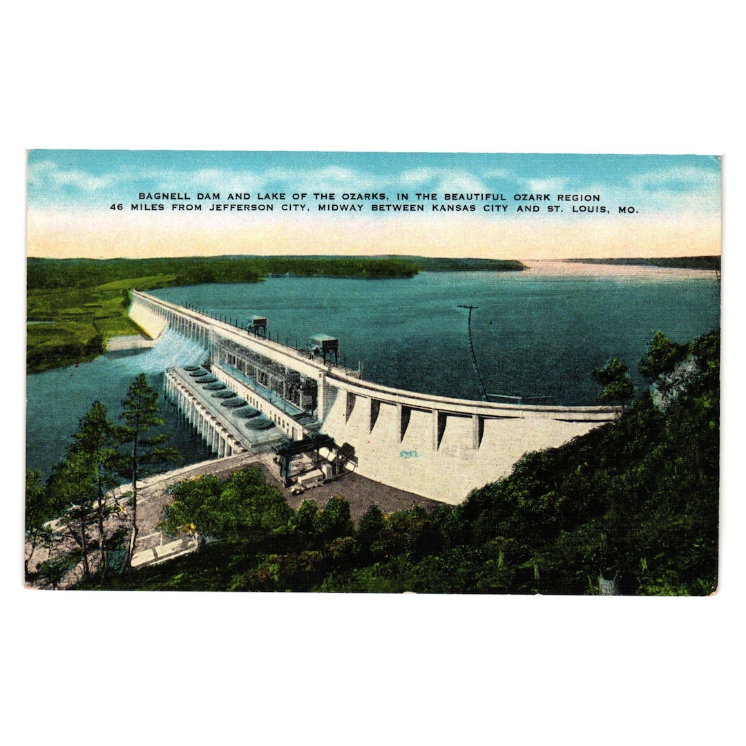 Vintage Bagnell Dam Lake of the Ozarks Color Postcard Kansas City St ...