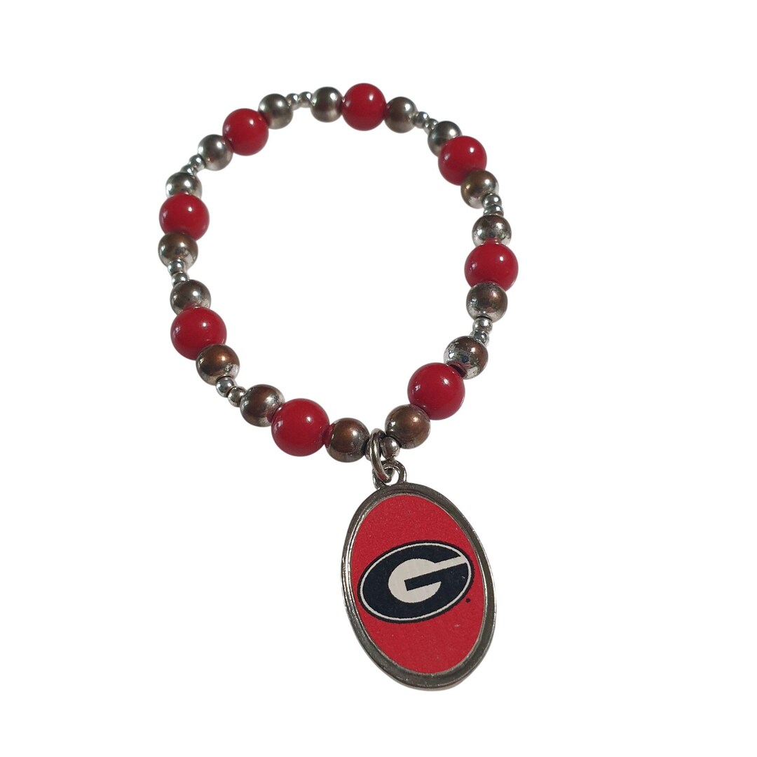 University of Georgia Bulldogs Stretch Beaded Bracelet Red Charm Beads ...