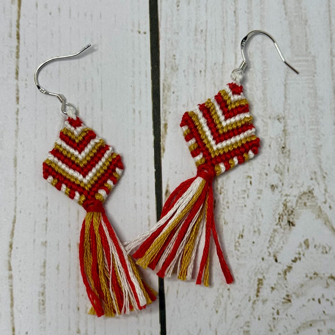 Red Gold and White Macrame Dangle Lightweight Earrings — Inspired by ...