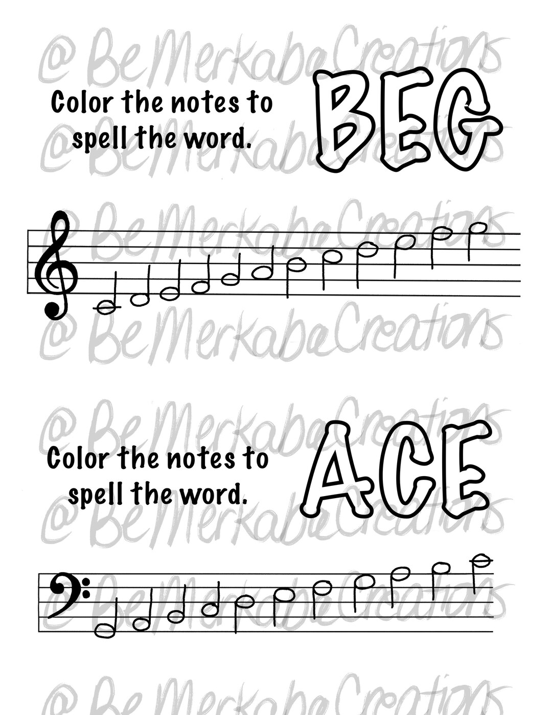 Treble & Bass Clef Music Notes Coloring Pages (PDF) - Color to Match ...