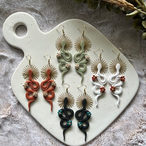 Mini Boho Snake Earrings Polymer Clay Cream - Etsy