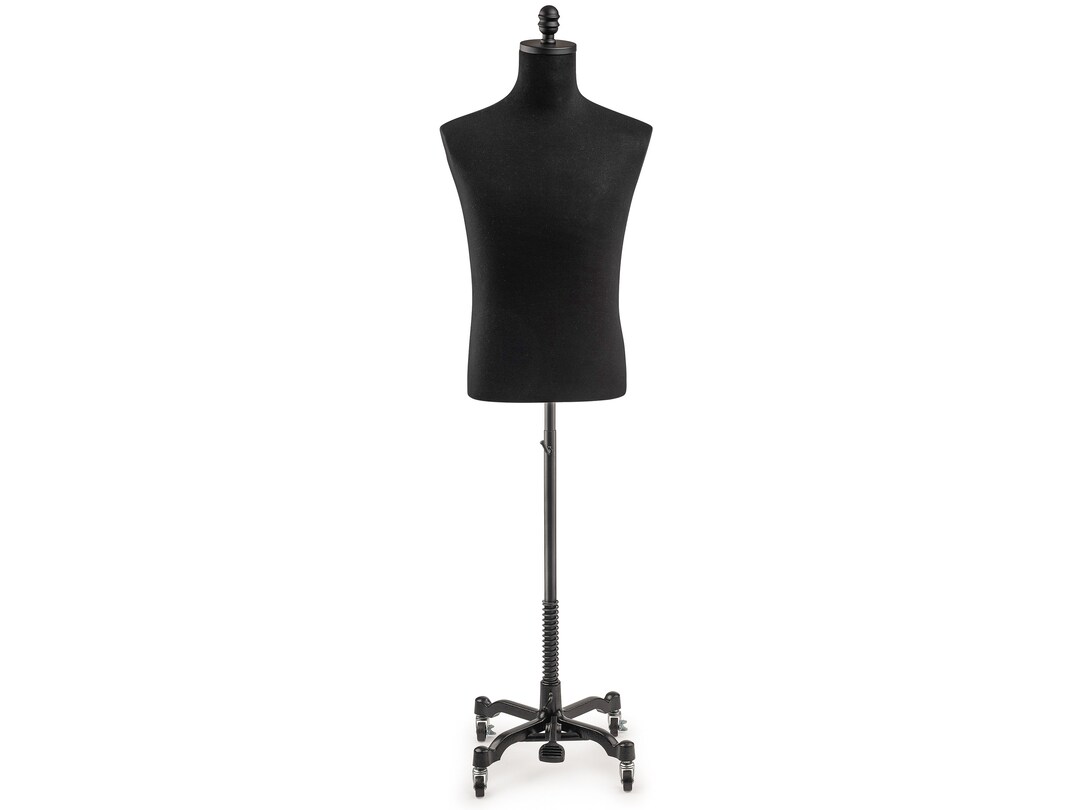 Male Display Dress Form in Black Jersey on Heavy Duty Metal Rolling ...