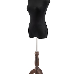 Female Display Dress Form in Black Jersey on Traditional Wood Tripod ...