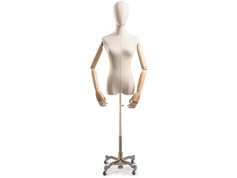 Female Display Dress Form in Natural Canvas on Heavy Duty Metal Rolling ...