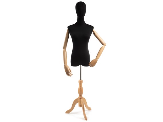 Female Display Dress Form in Black Jersey on Traditional Wood - Etsy