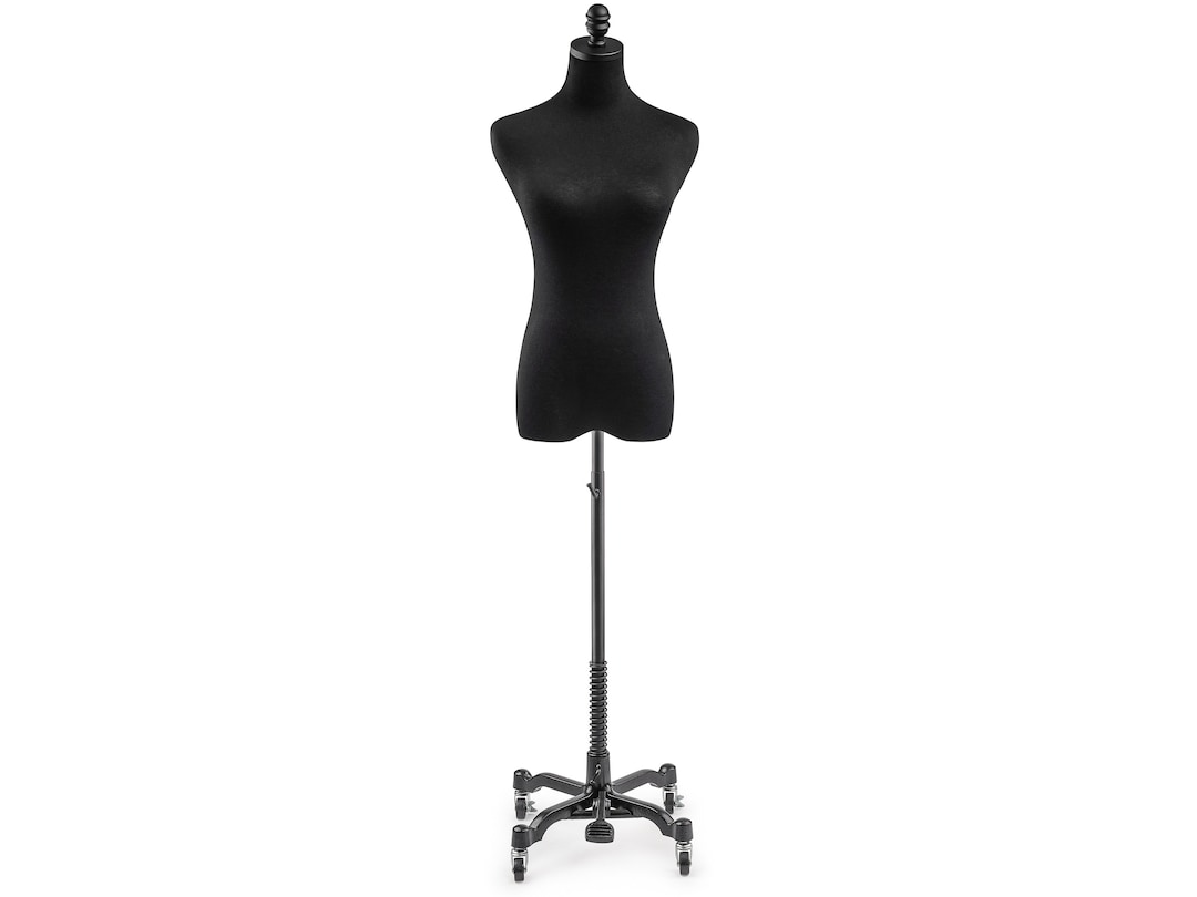 Female Display Dress Form in Black Jersey on Heavy Duty Metal Rolling ...