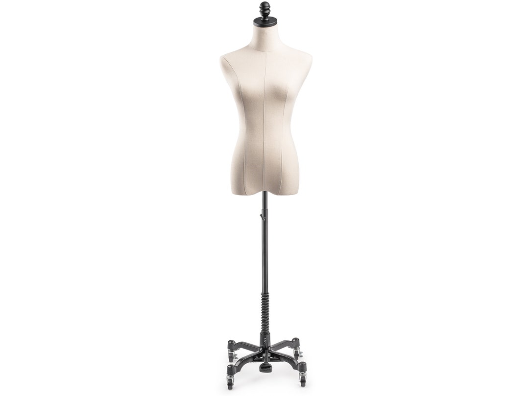 Female Display Dress Form in Natural Canvas on Heavy Duty Metal Rolling ...