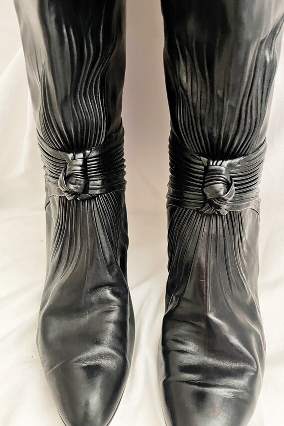 DAVID EVINS Black Leather Knee High Boots ITALY Narro… - Gem