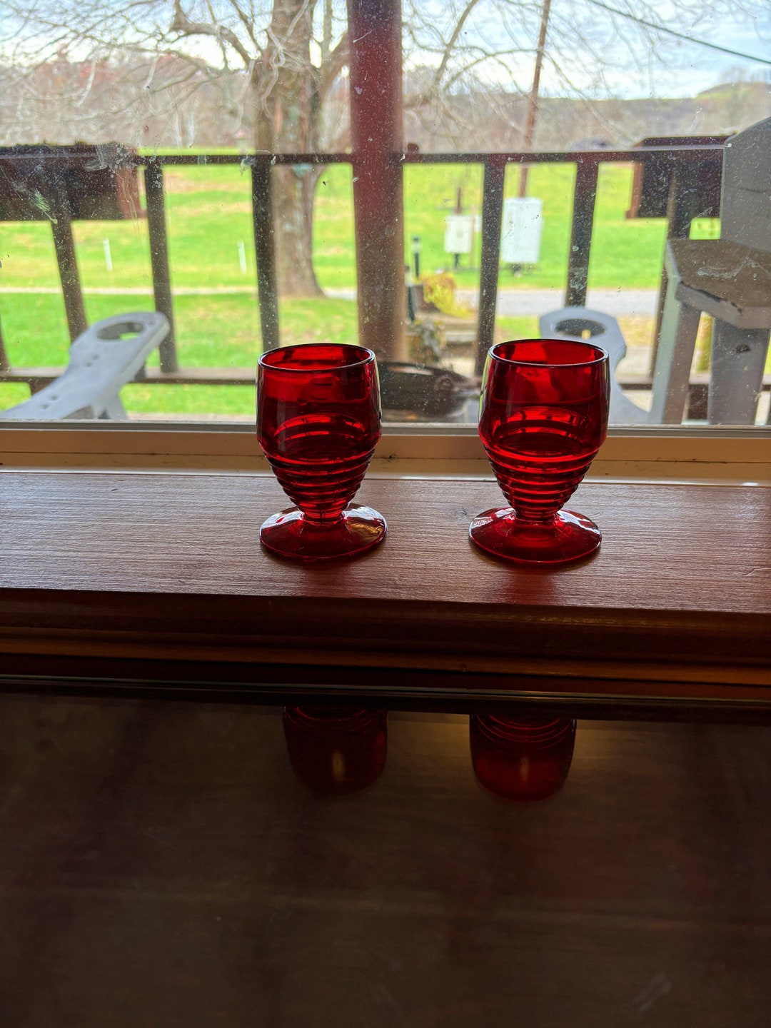 Art Deco Pair of Paden City Glass Penny Line Ruby Red 3 Oz Footed Cordial Glasses - Etsy