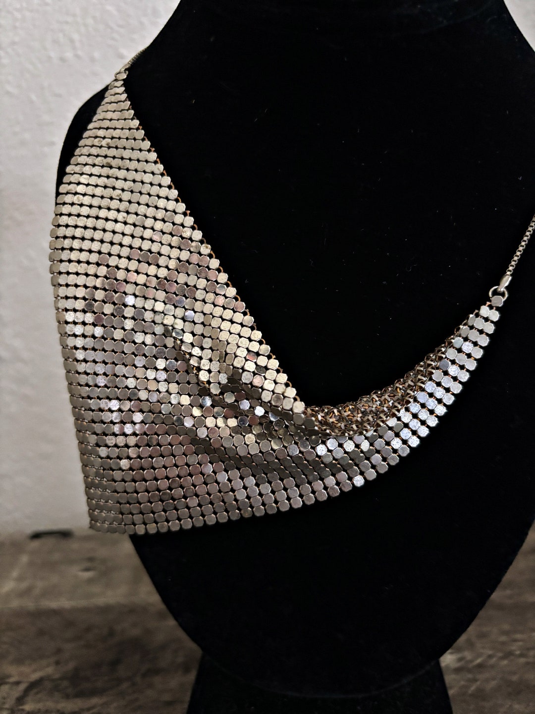 Vintage Mesh Bib Necklace Bandana Silver WHITING & DAVIS STYLE - Etsy