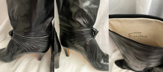 DAVID EVINS Black Leather Knee High Boots ITALY Narro… - Gem