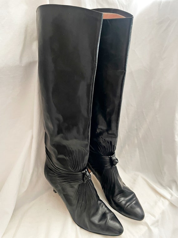 DAVID EVINS Black Leather Knee High Boots ITALY Narro… - Gem