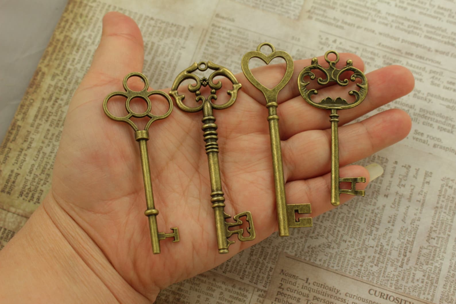 12 Large Skeleton Key Collection Antiqued Brass Double Sided - Etsy