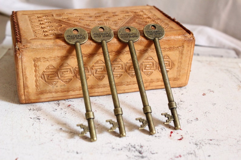 10 Extra Large Skeleton Key Giant 3.55'' Double Sided Antique Brass ...