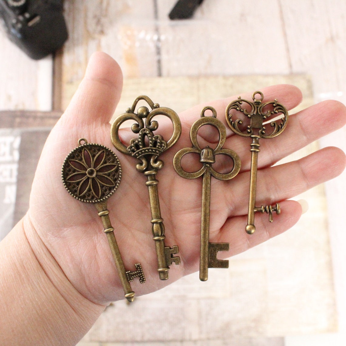 12 Large Skeleton Key Collection Antiqued Brass Double Sided - Etsy