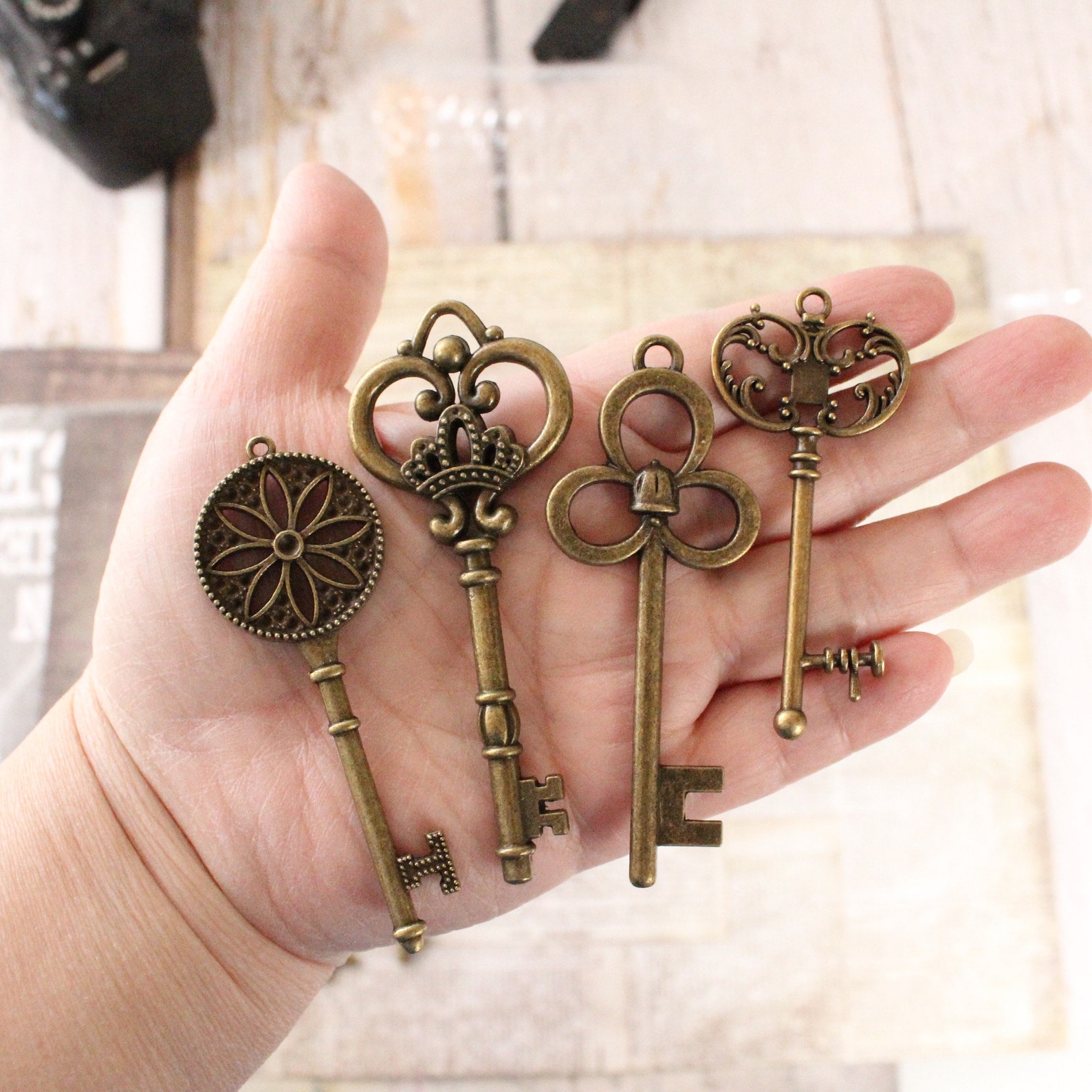 12 Large Skeleton Key Collection Antiqued Brass Double Sided - Etsy