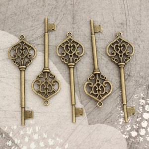 10 Large Skeleton Keys Double Sided Antique Brass Steampunk Supplies ...