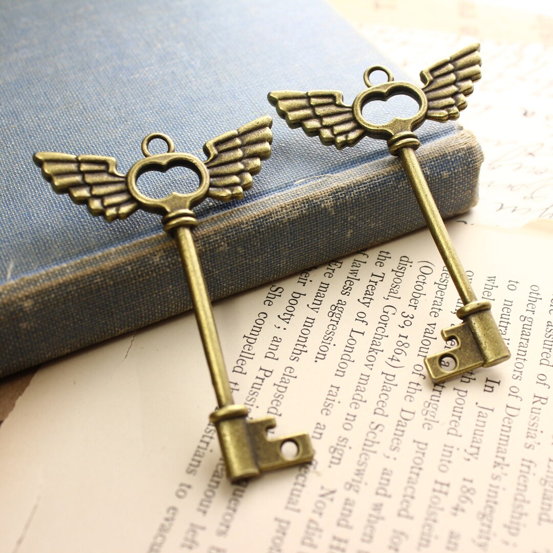 10 Angel Wing Keys Double Sided Antique Brass Steampunk Supplies ...