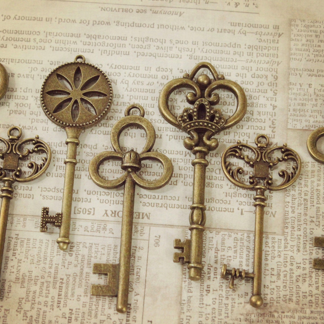 12 Large Skeleton Key Collection Antiqued Brass Double Sided - Etsy