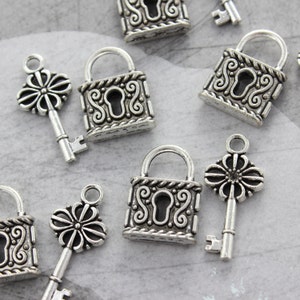 5 Sets Antique Silver Lock & Key Charms Vintage Style Double Sized - Etsy